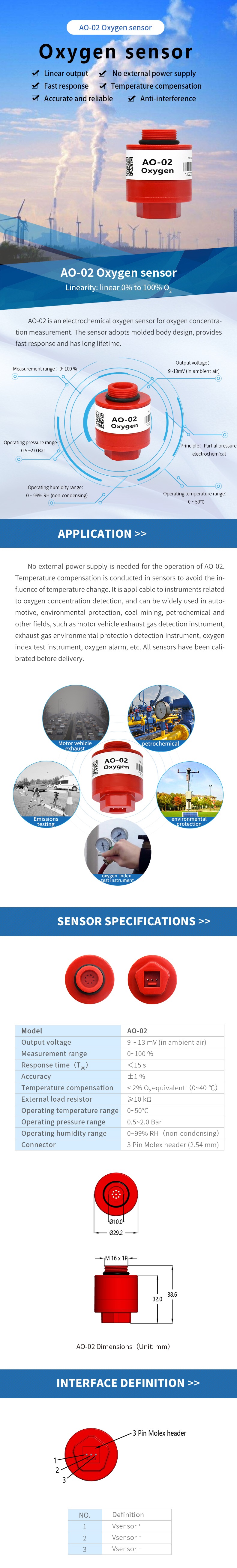 3pin Oxygen accurate instrument sensor from China manufacturer ...